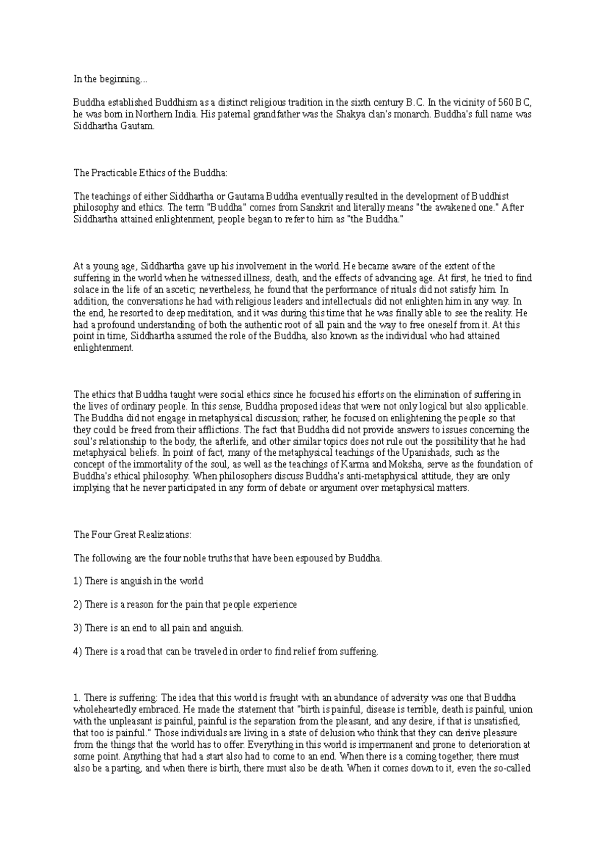 Lesson 1 Ethical Principle of Buddhism - In the beginning... Buddha ...