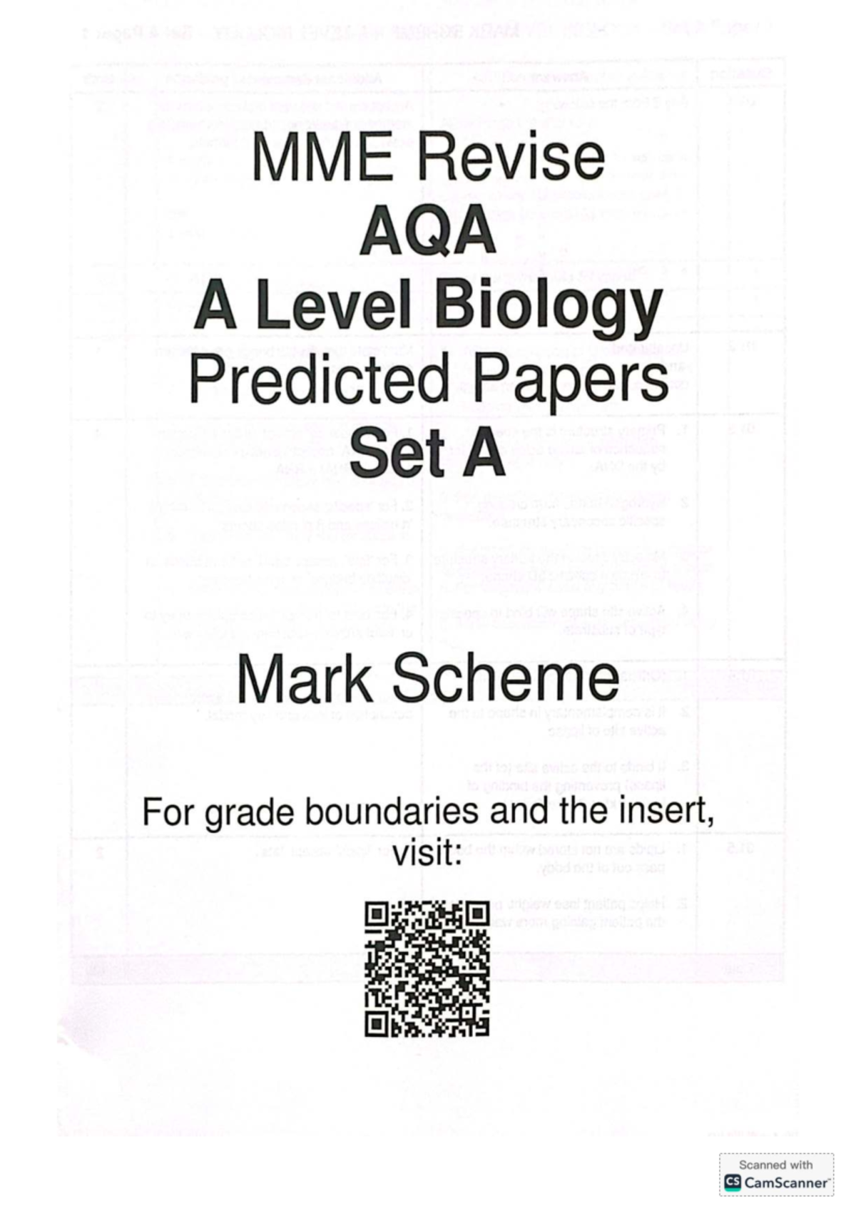 MME AQA A Level Biology Paper 1 Mark Scheme Set A Analysis - Studocu