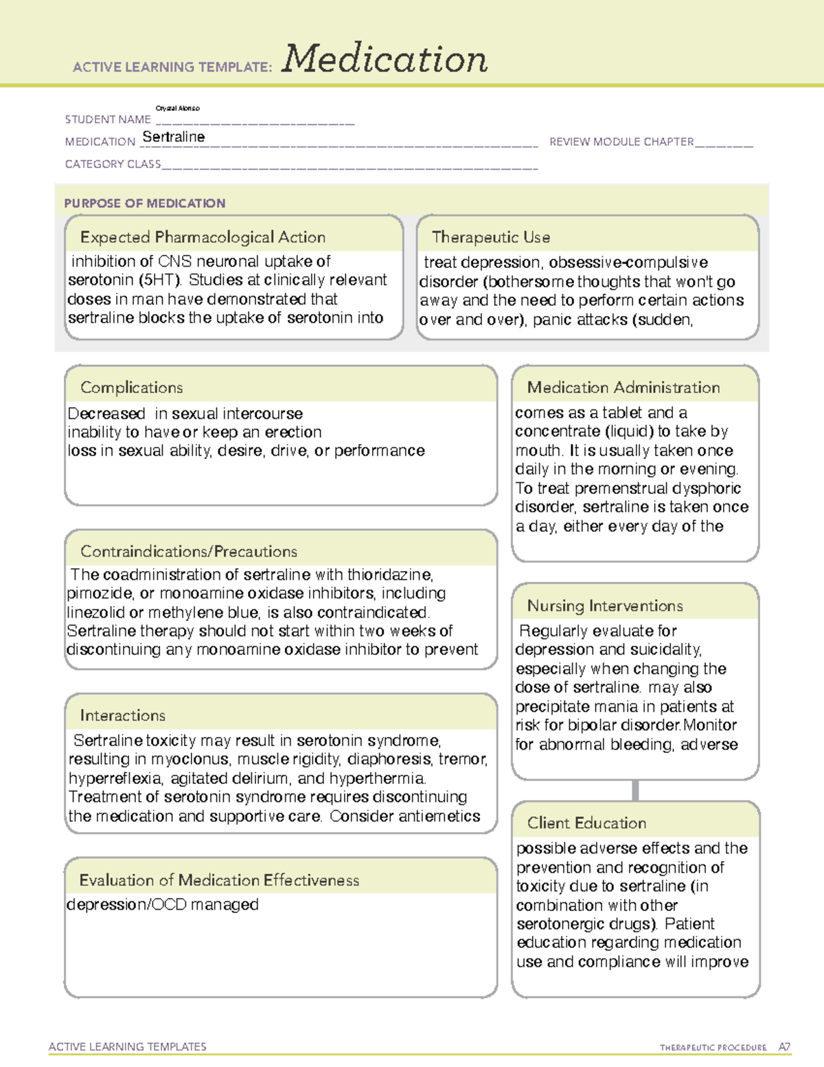 Sertraline - Medication template - ACTIVE LEARNING TEMPLATES ...