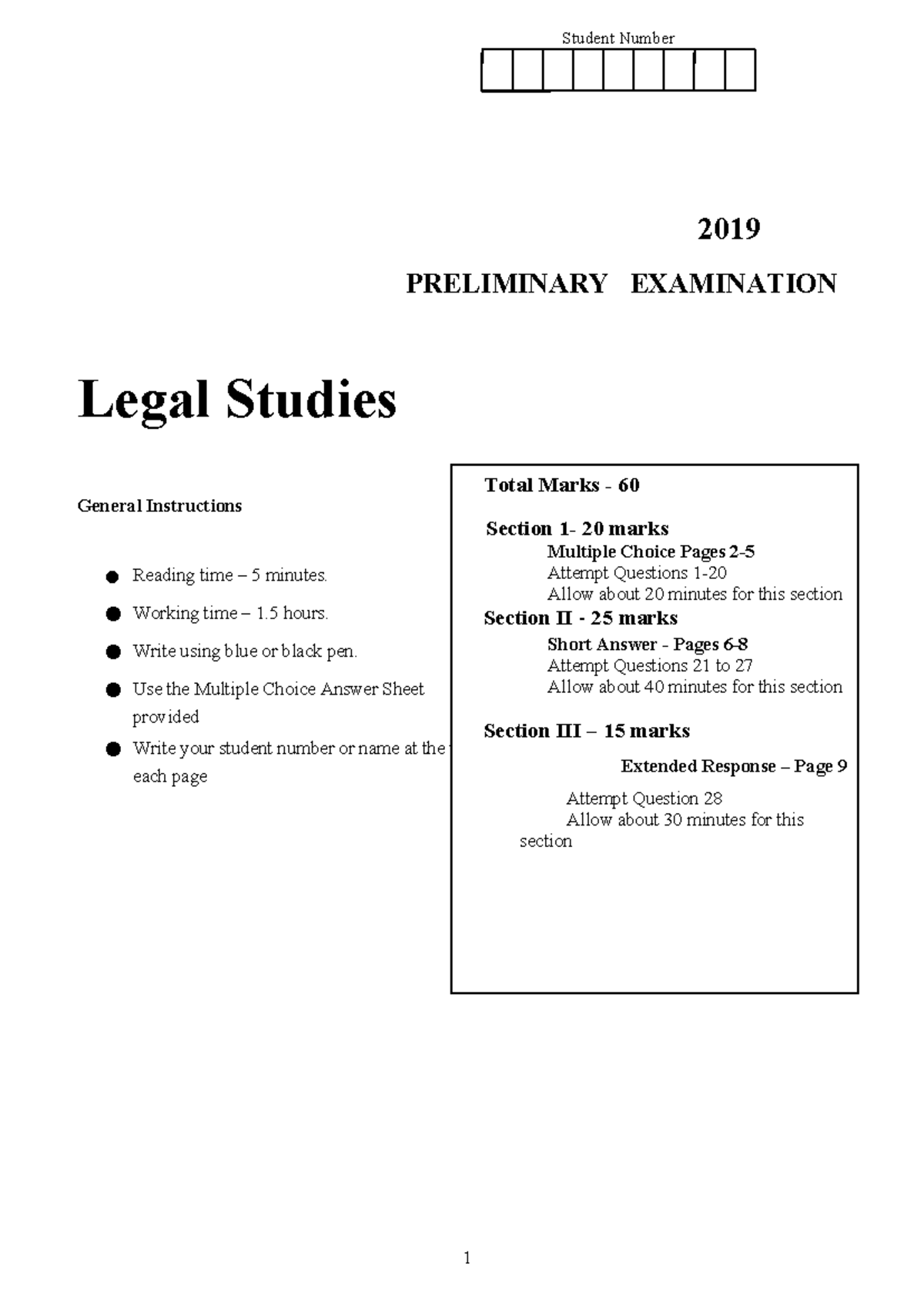 2019 Legal Studies Preliminary Exam Paper: Total Marks 60 - Studocu