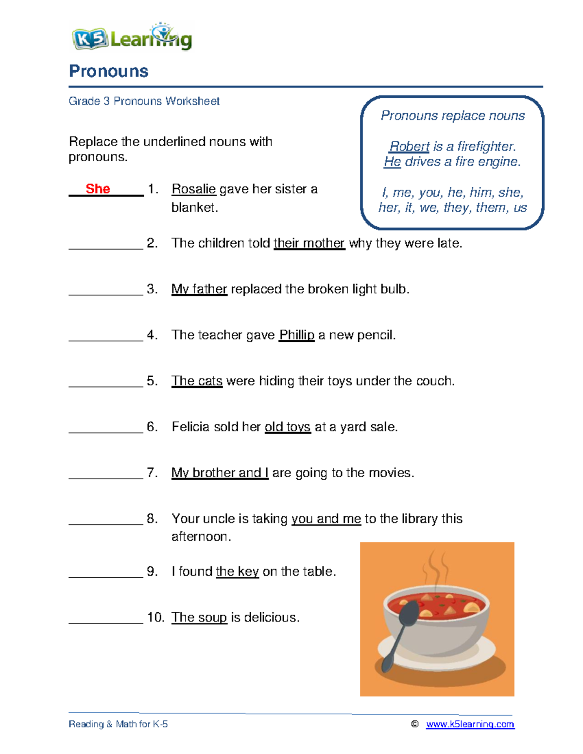 Grade 3 Pronouns Worksheet: Replace Nouns with Pronouns - Studocu