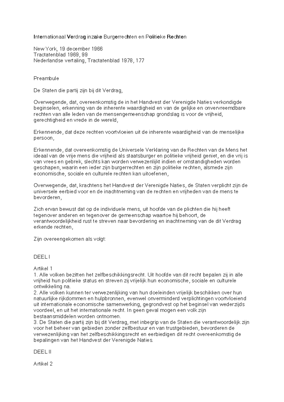 Internationaal Verdrag inzake Burgerrechten en Politieke Rechten (1966 ...