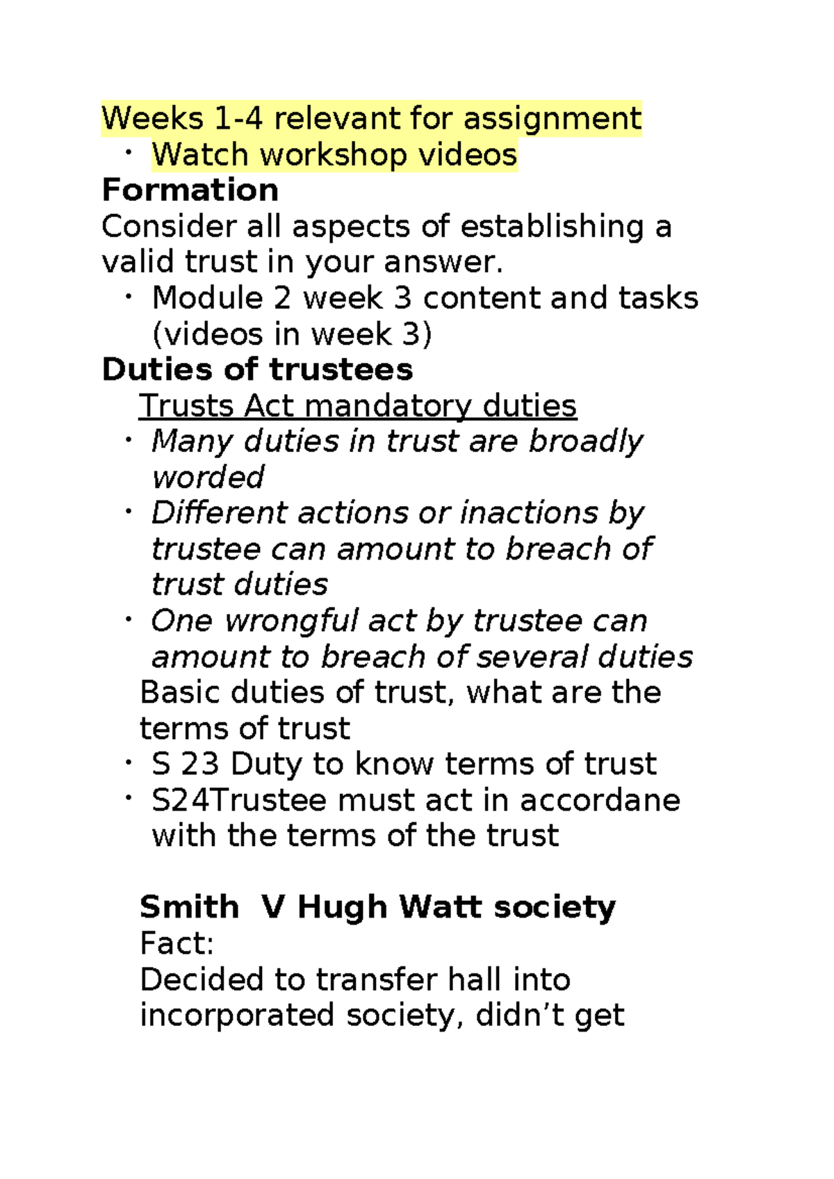 Module 2 Week 5 Trusts Lecture Notes – Key Concepts and Duties - Studocu