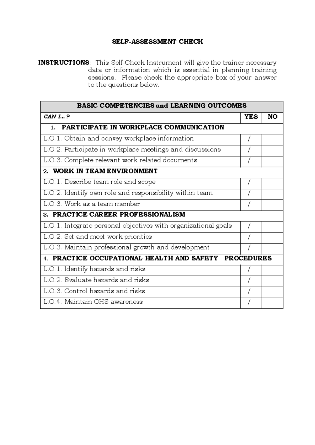 02A - SELF- Assessment Check - SELF-ASSESSMENT CHECK INSTRUCTIONS: This ...