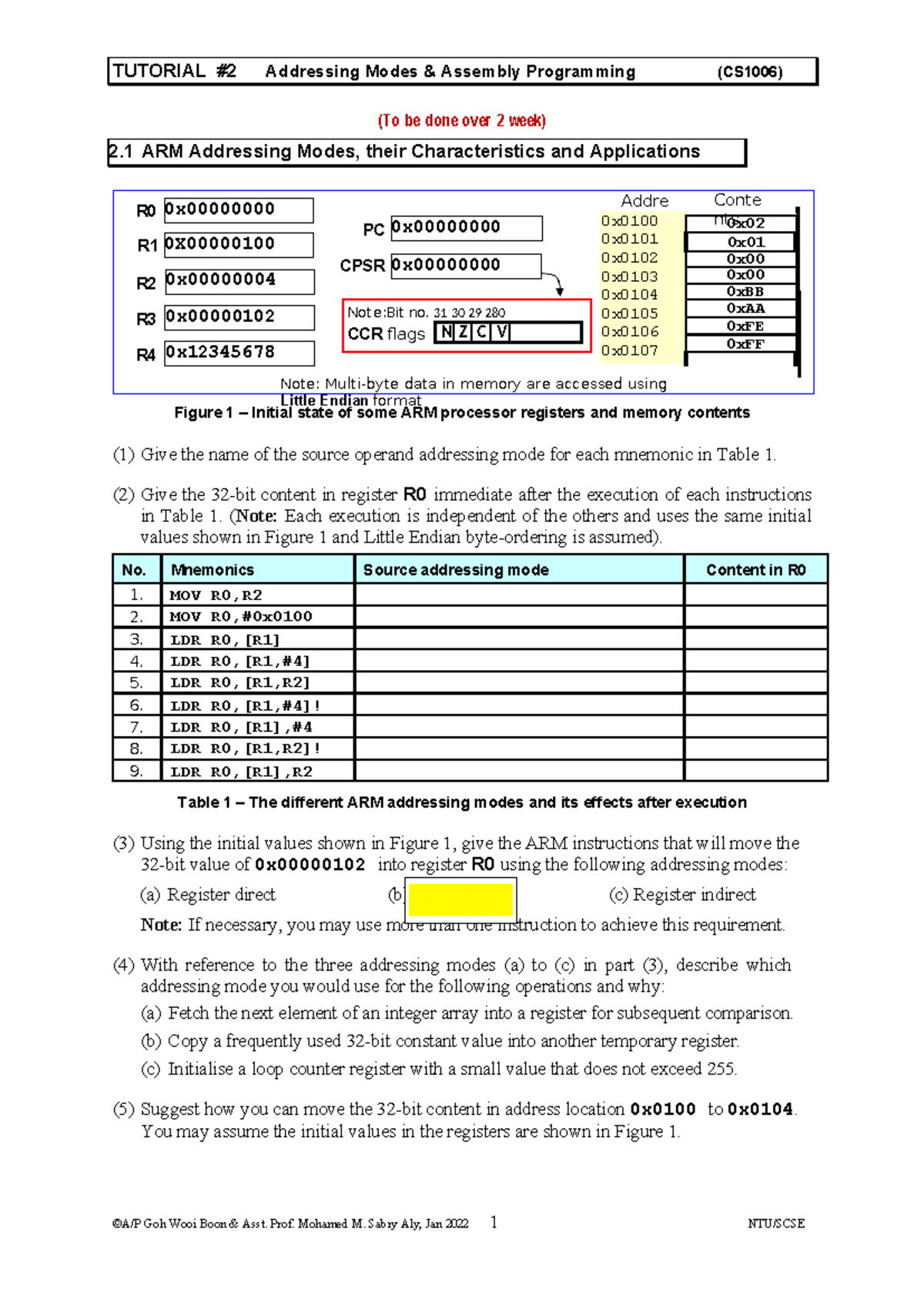 CS1006 Tutorial on ARM Addressing Modes and Assembly Programming - Studocu