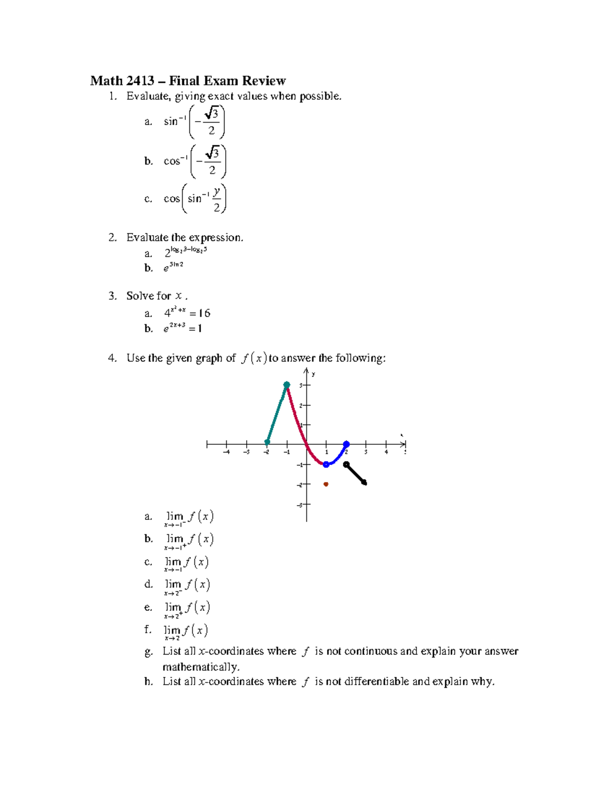Math 2413 Final Exam Review: Key Concepts and Practice Problems - Studocu