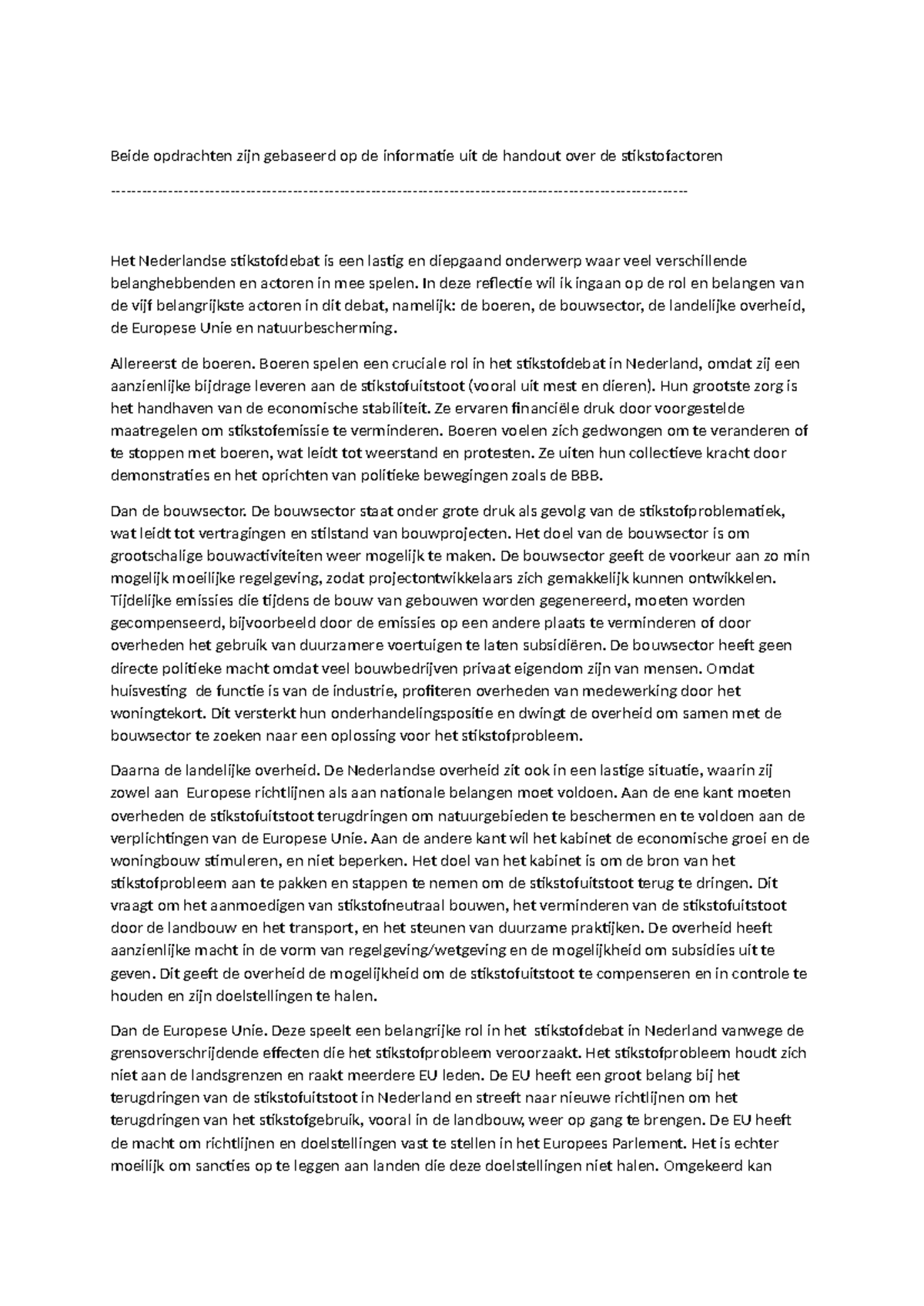 Werkcollege 3DO Reflectie op de Rol van Actoren in het Stikstofdebat ...