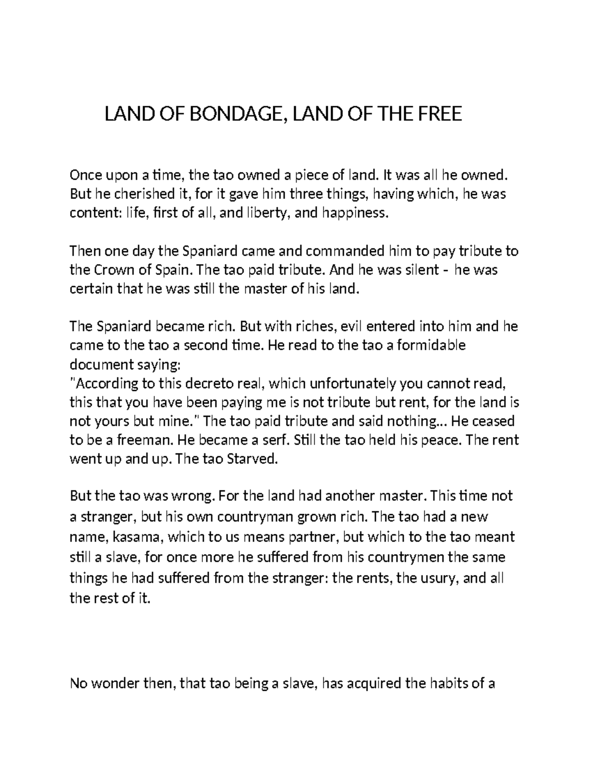 Oratorial Piece: Land of Bondage to Land of Freedom - Studocu