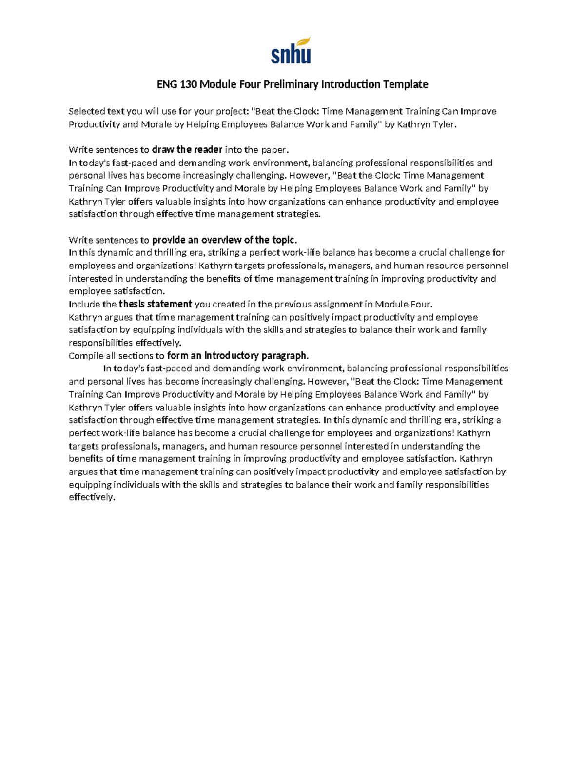 ENG 130 Module Four Intro to Time Management Strategies in Work-Life ...