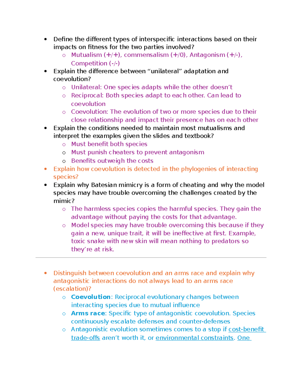 Learning Objectives L17- L21 (BIO3122) - Define the different types of ...