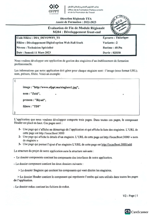 M202 Approche Agile : Examen Régional Théorique avec Exercices - Studocu