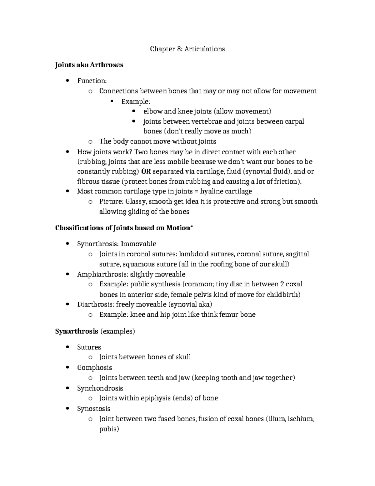 Chapter 8: Joints and Articulations - Lecture Notes - Studocu