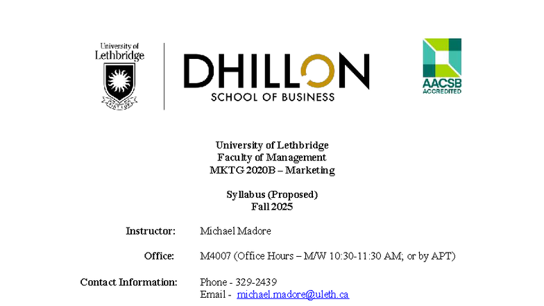 MKTG 2020B Marketing Course Outline - Fall 2025 Syllabus - Studocu