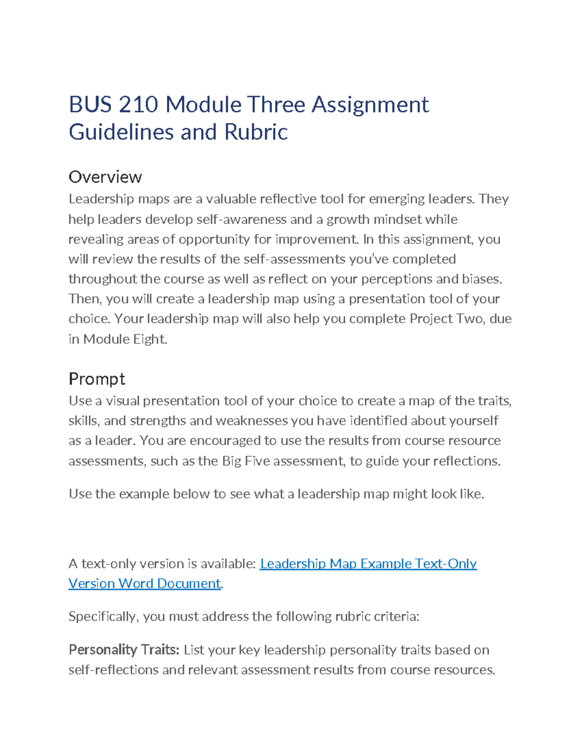 BUS 210 Module 3 Leadership Map Assignment Guidelines and Rubric - Studocu