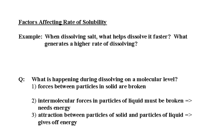 Factors Affecting Rate of Solubility: Key Insights and Examples - Studocu