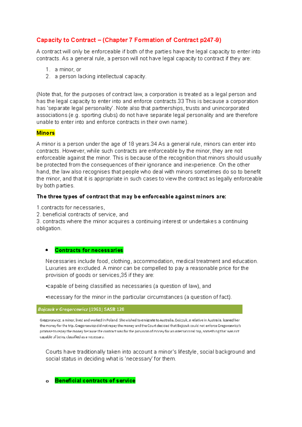 Etext Summary Contract Law 2 Formation, Terms and Enforcement ...