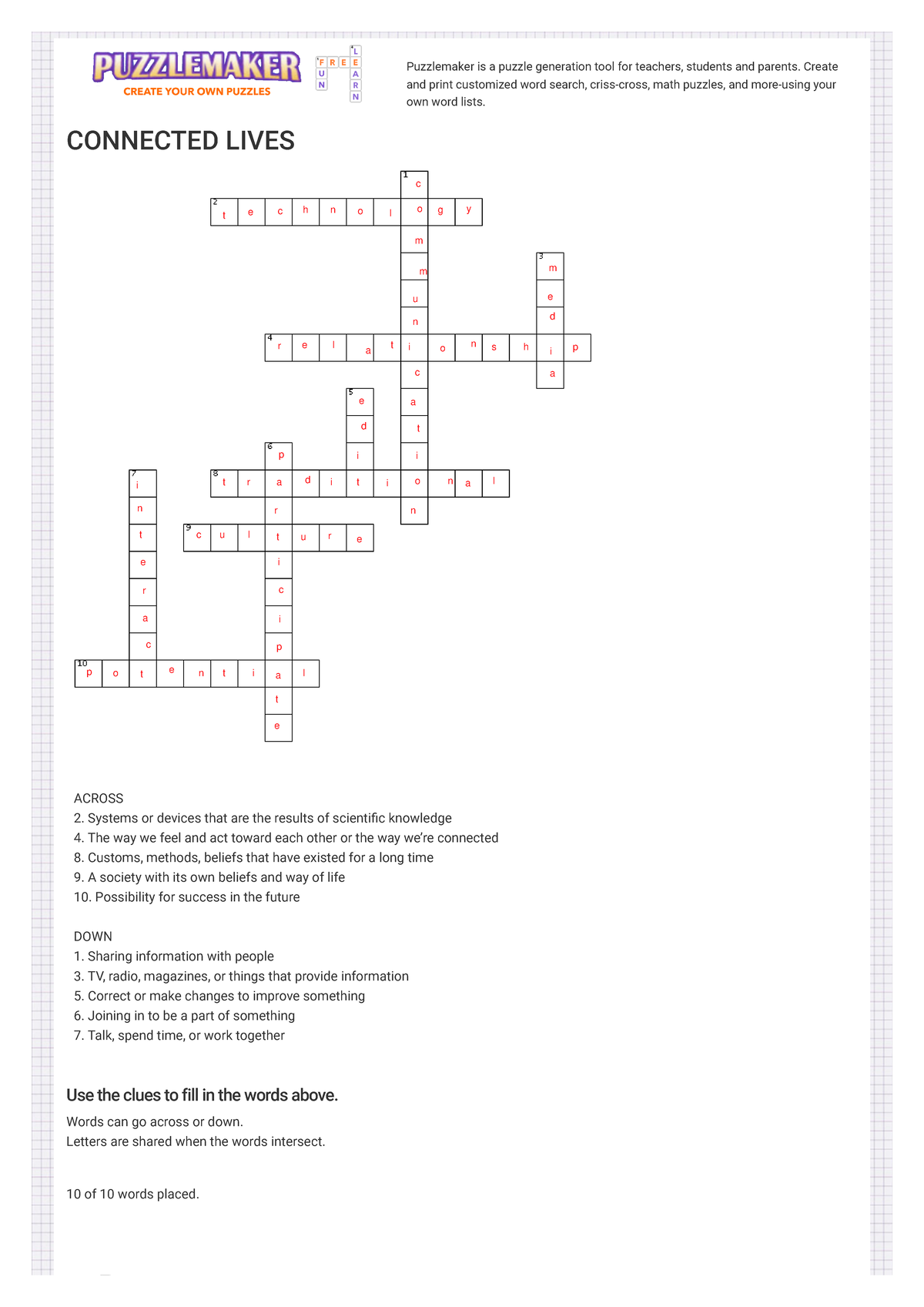 Criss Cross Puzzle Discovery Education Puzzlemaker - Puzzlemaker is a ...