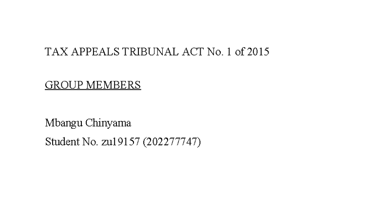 TAX Appeals Tribunal Act No. 1 of 2015: Key Provisions & Case Law - Studocu