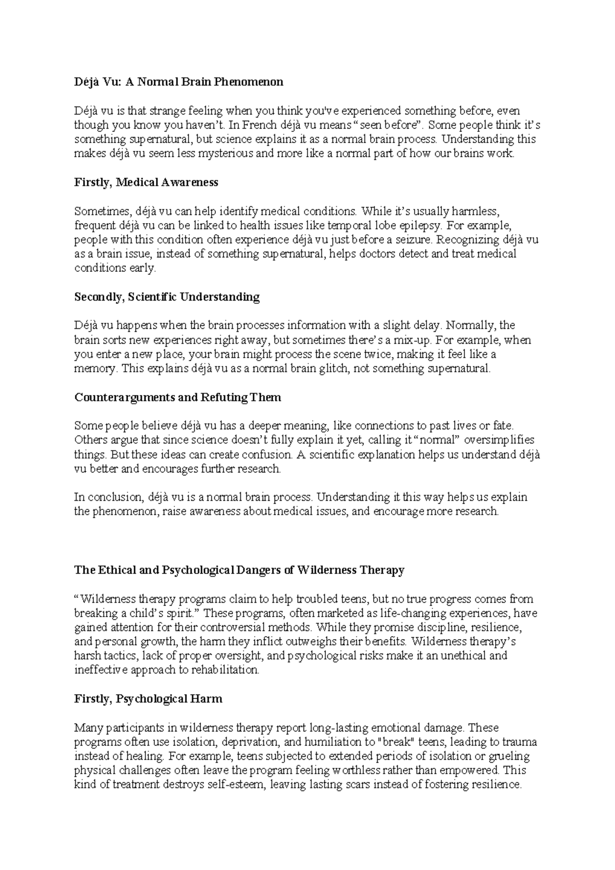 Alquin Essay: Understanding Déjà Vu, Wilderness Therapy, and Boys ...