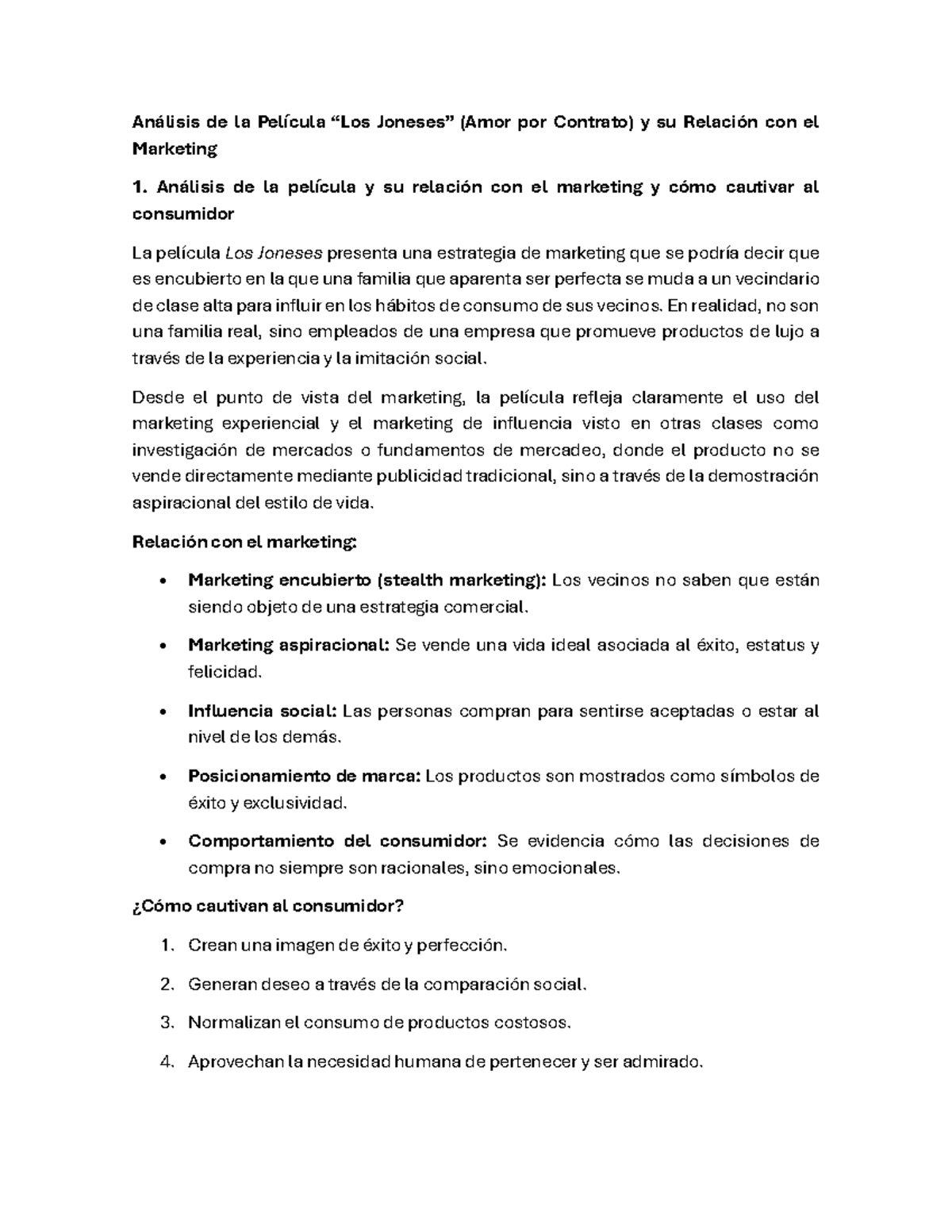 Análisis de la Película "Los Joneses" y Marketing 1: Estrategias y ...