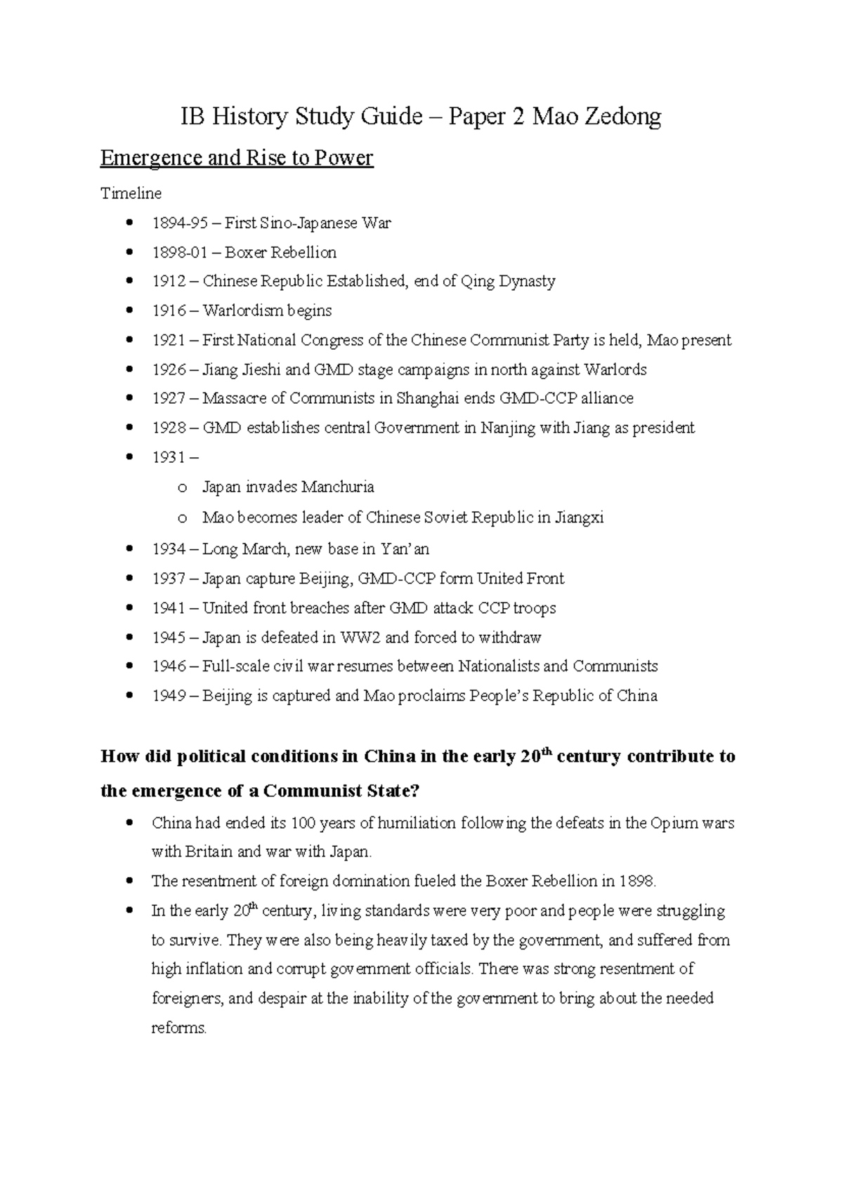 IB History Study Guide Paper 2 Mao Zedong - IB History Study Guide ...