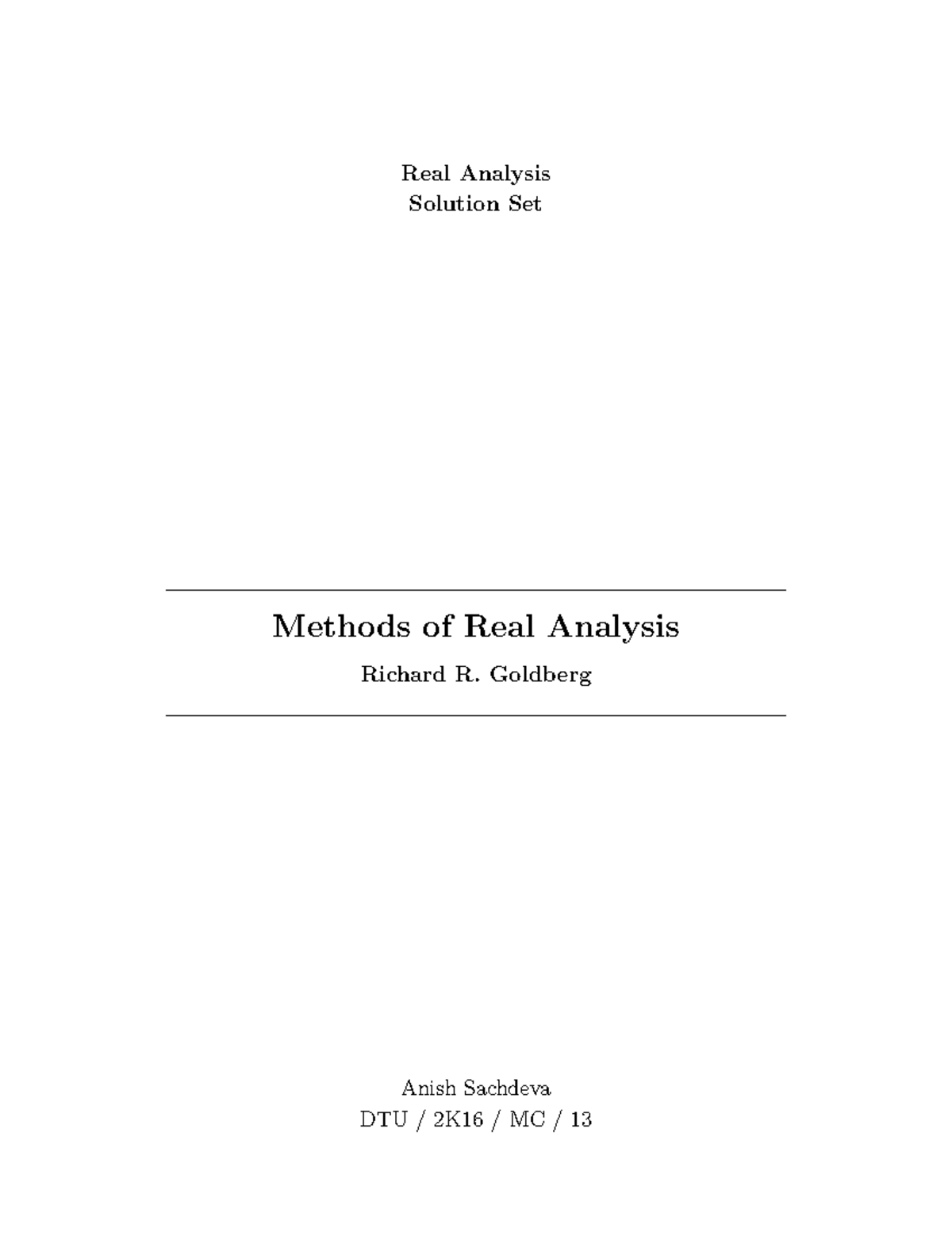 Methods of Real Analysis (R. Goldberg) Solutions - Exercises Overview ...