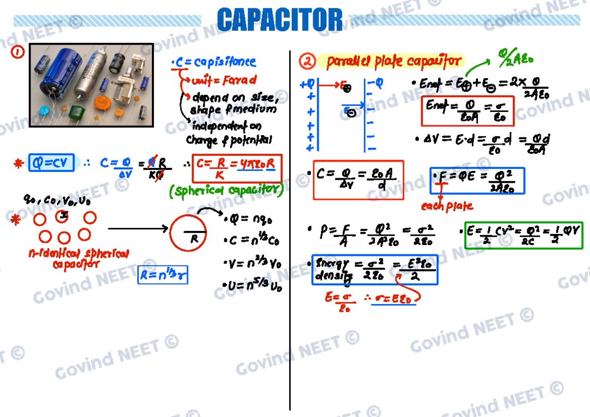 NEET Capacitor Study Notes: Key Concepts and Formulas - Studocu