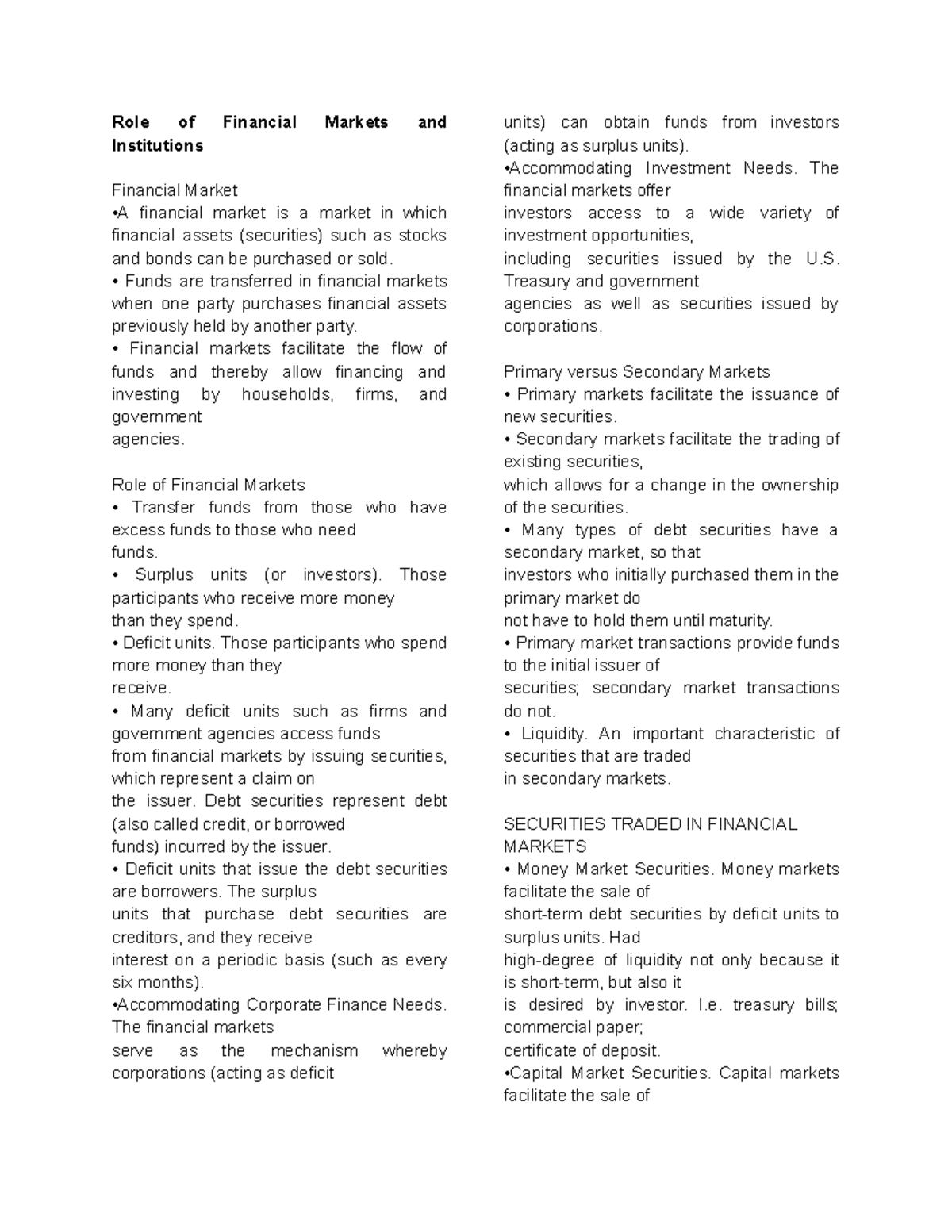 Role of Financial Markets in Corporate Finance and Investment - Studocu