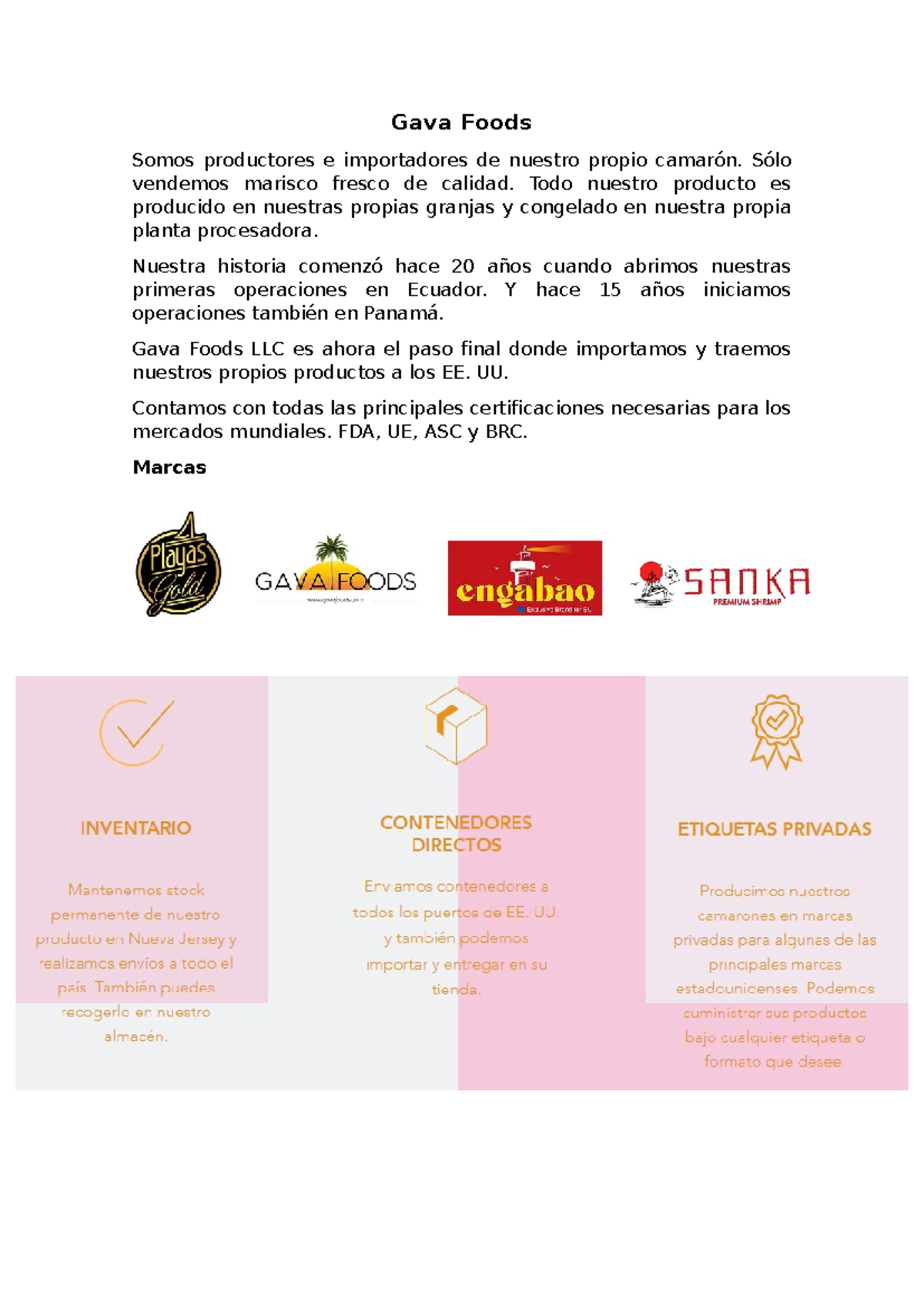 Gava Foods: Productores e Importadores de Mariscos Frescos - Studocu