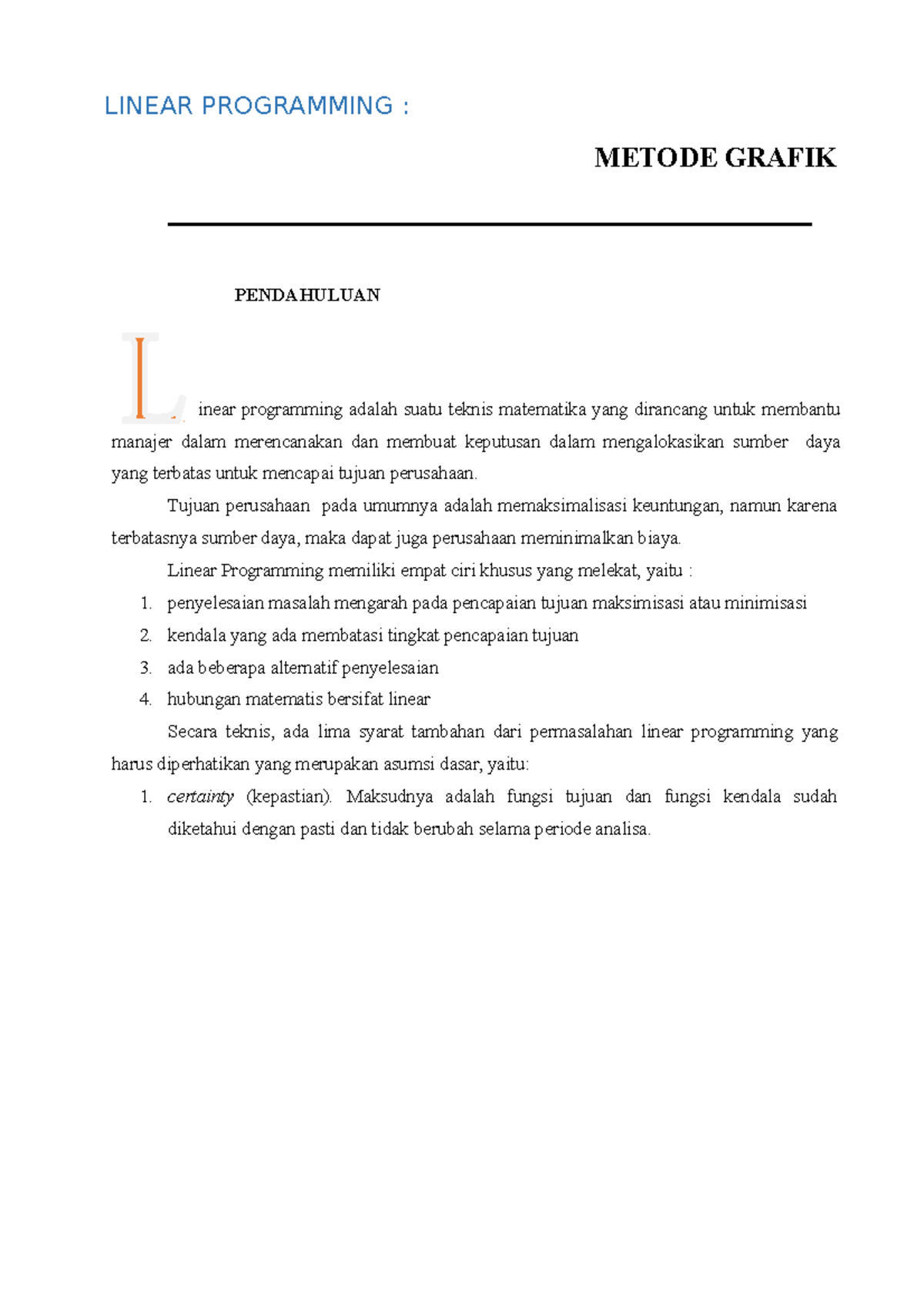 Linear Programming Materi 1 - LINEAR PROGRAMMING : METODE GRAFIK ...