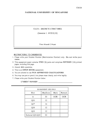 Cs1231s-cheatsheet - cheatsheet - CS1231 - NUS - Studocu