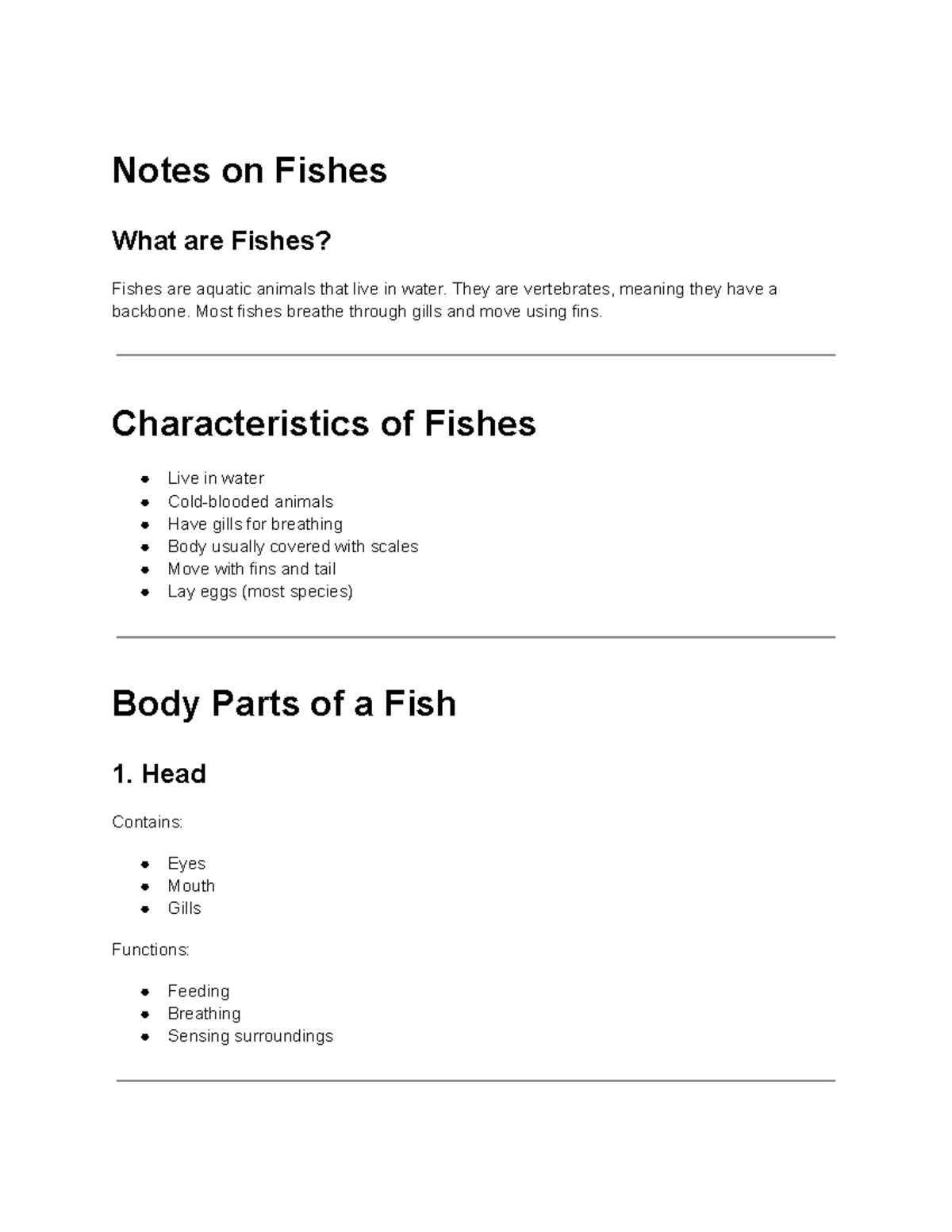 Fishes (BIO101) - Characteristics, Types, and Conservation Notes - Studocu