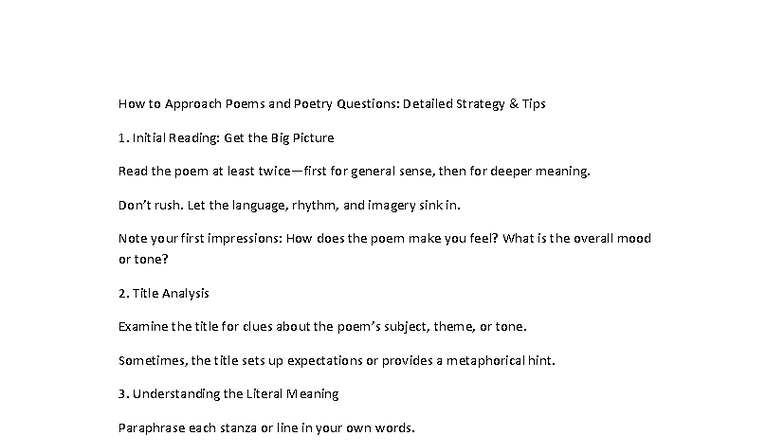 ENG 201: Poetry Analysis Strategies and Tips for Exam Success - Studocu
