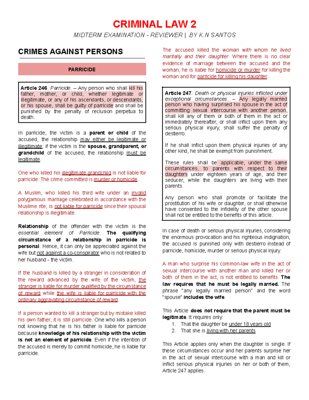 CRIM 2 Midterm Reviewer - Key Concepts in Criminal Law - Studocu