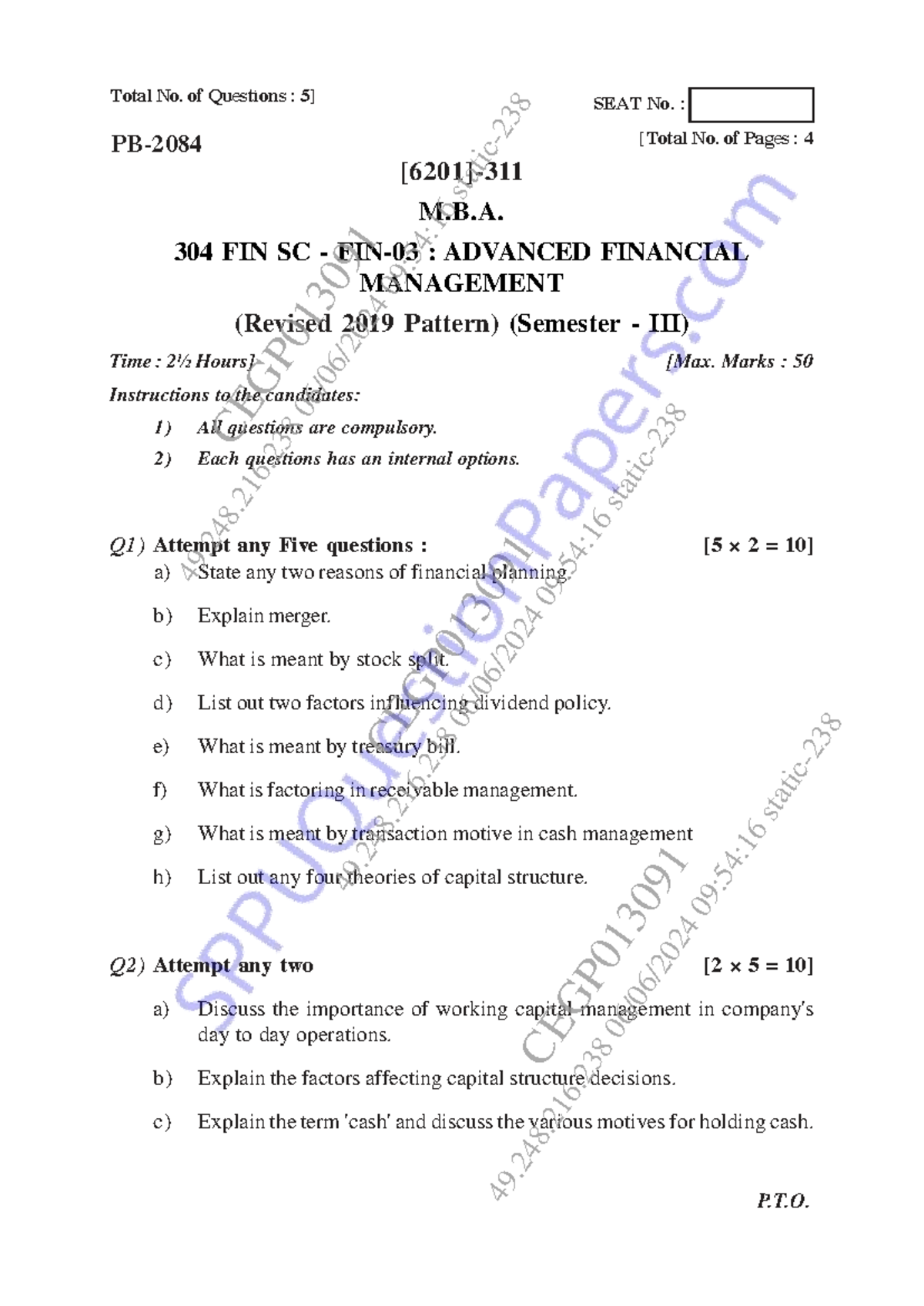 AFM 304 2024 - Advanced Financial Management Question Paper - Studocu