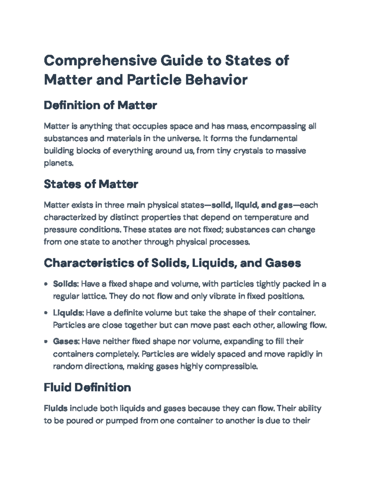 Comprehensive Study of States of Matter & Particle Behavior (SCI101 ...