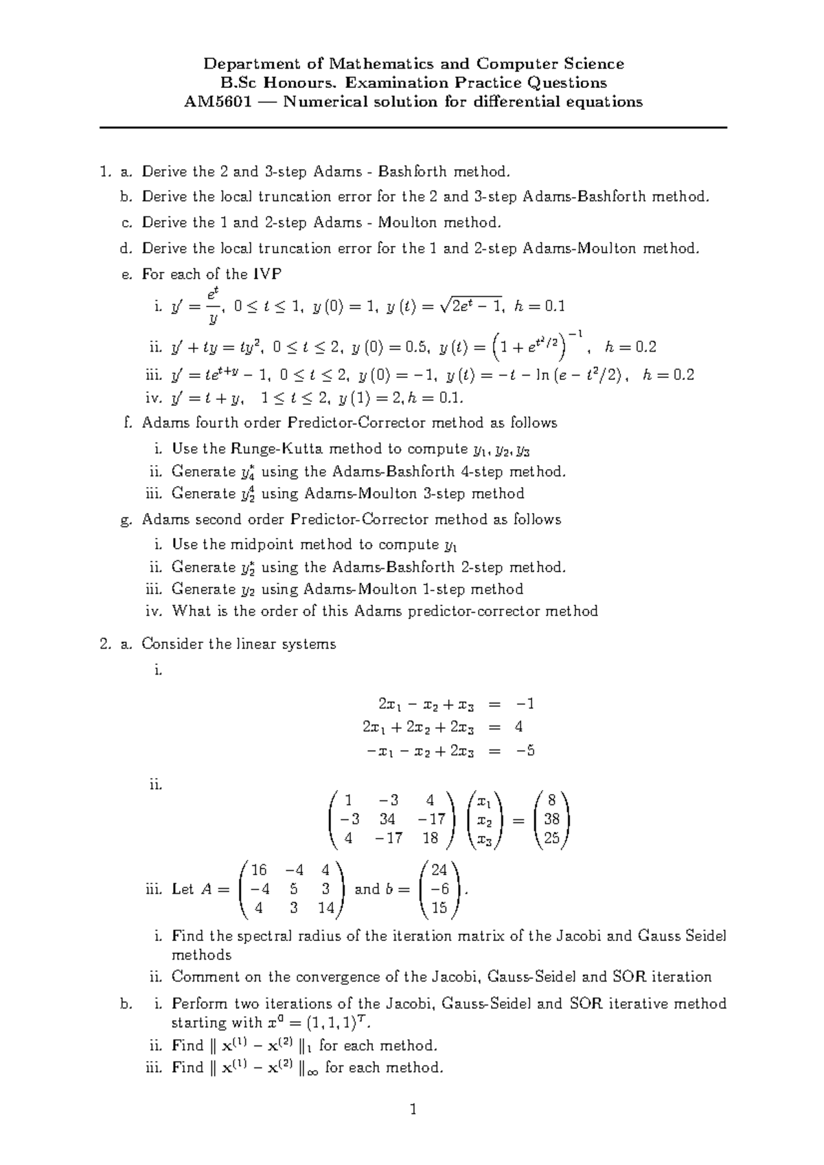 Exam Practice Questions for AM5601: Numerical Solutions & Methods - Studocu