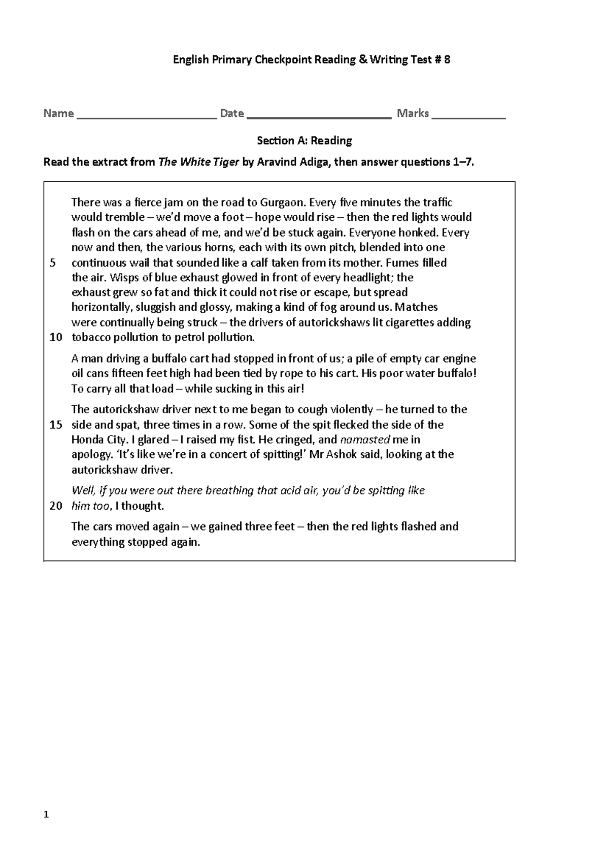 English Primary Checkpoint Reading & Writing Test 8 Analysis - Studocu