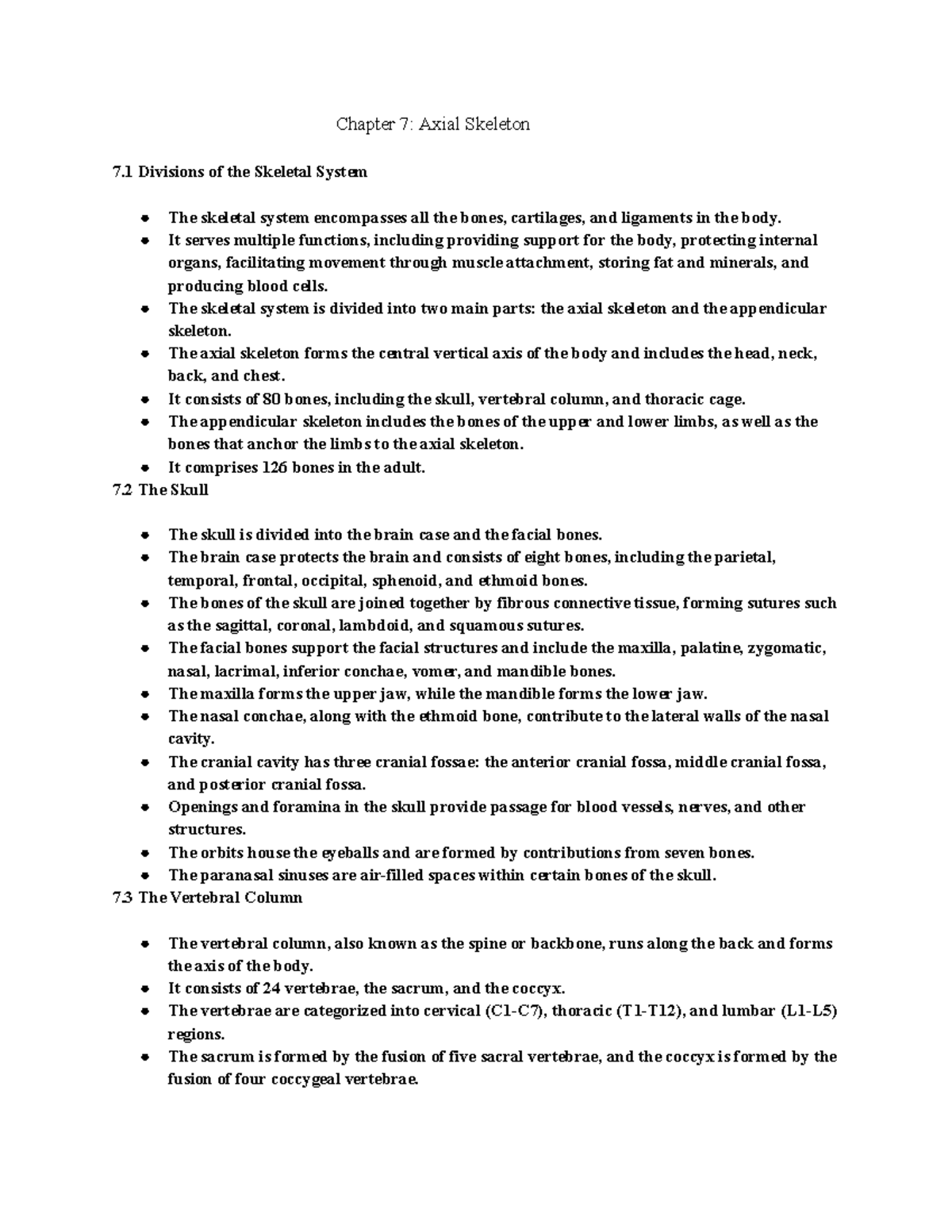 Chapter 7: Overview of the Axial Skeleton Structure and Function - Studocu