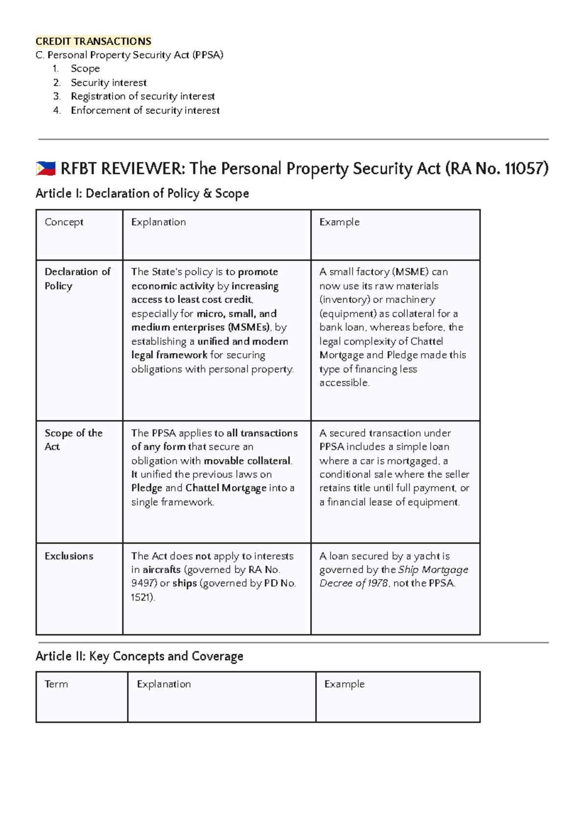 Credit Transactions: Personal Property Security Act (PPSA) Overview ...