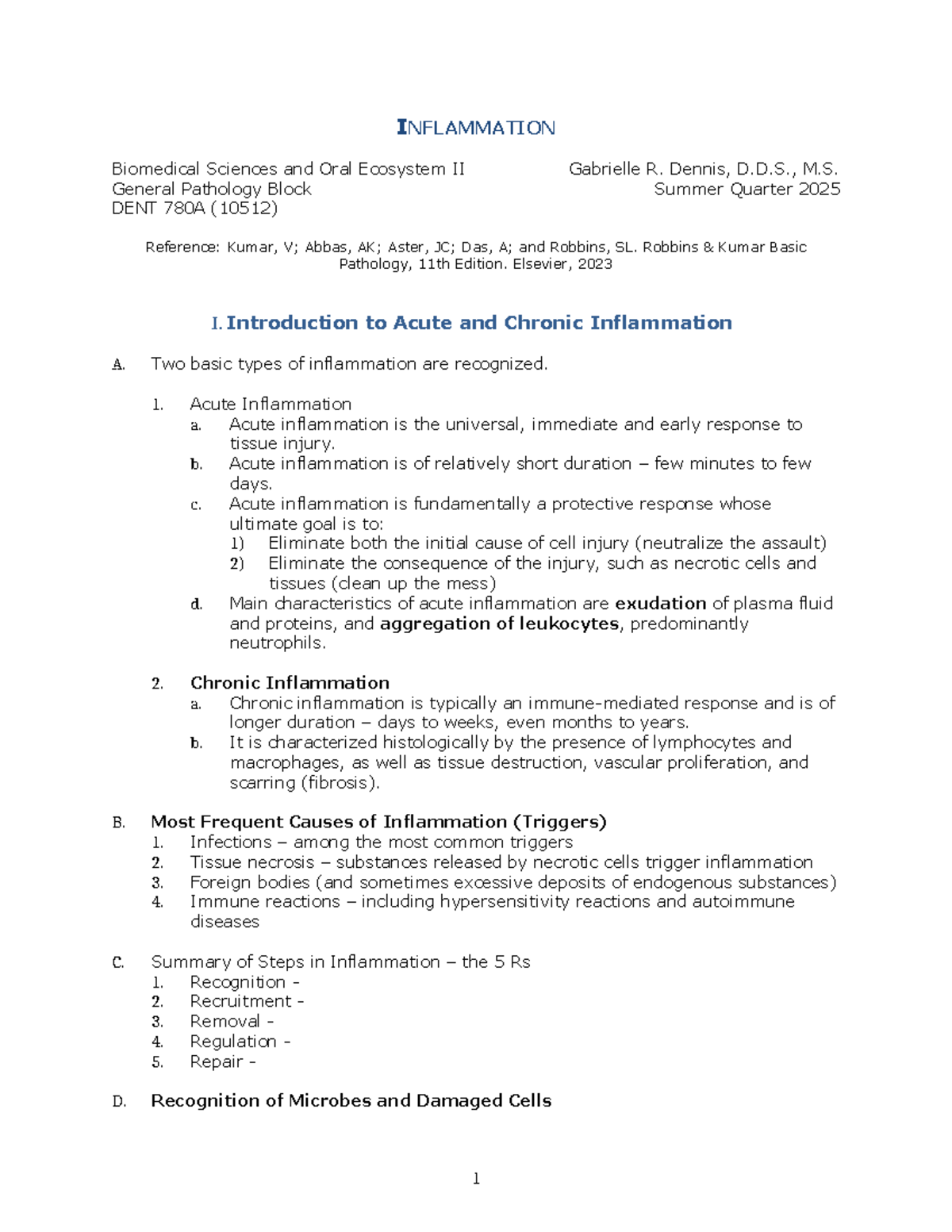 DENT 780A Final Exam Study Notes: Inflammation in General Pathology ...
