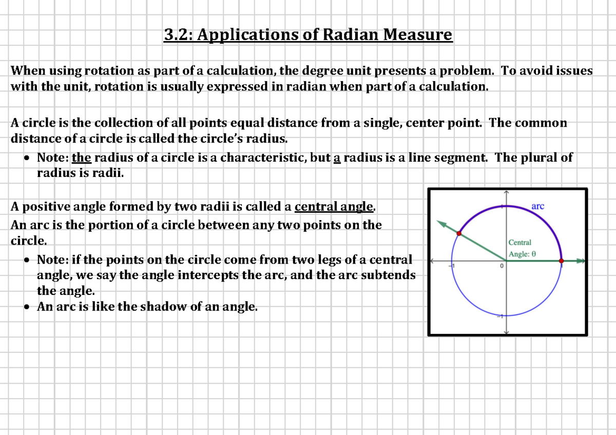 Applications of Radian Measure & Arc Length Calculations (MATH 3.2 ...