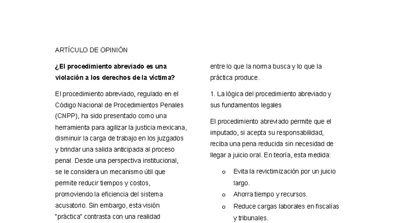 Procedimiento Abreviado ART Opinión - ARTÍCULO DE OPINIÓN ¿El ...
