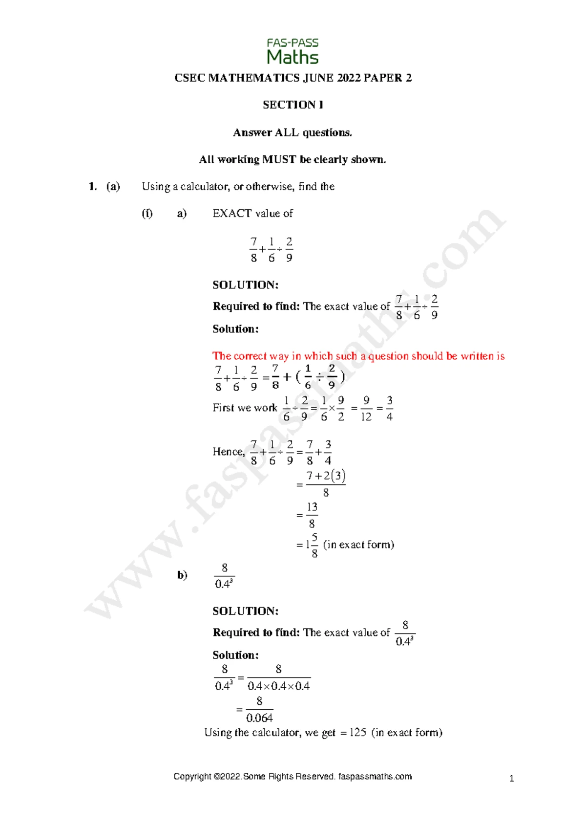 SEA Maths 2024 Past Paper Solutions - faspassmaths SEA MATHEMATICS 2024 ...