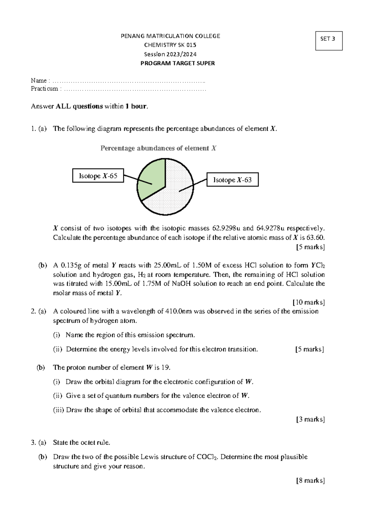 PTS Chemistry SK 015 Practicum Target Super Set 3 Questions - Studocu