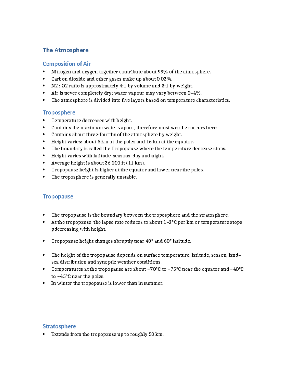 Atmosphere Composition Notes - Key Points on Layers and Gases - Studocu
