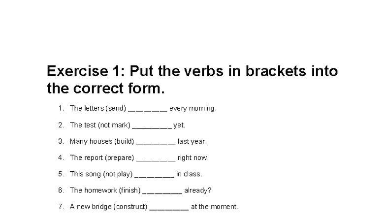 Exercise 1 & 2: Verb Forms Practice - English 30 11 25 - Studocu