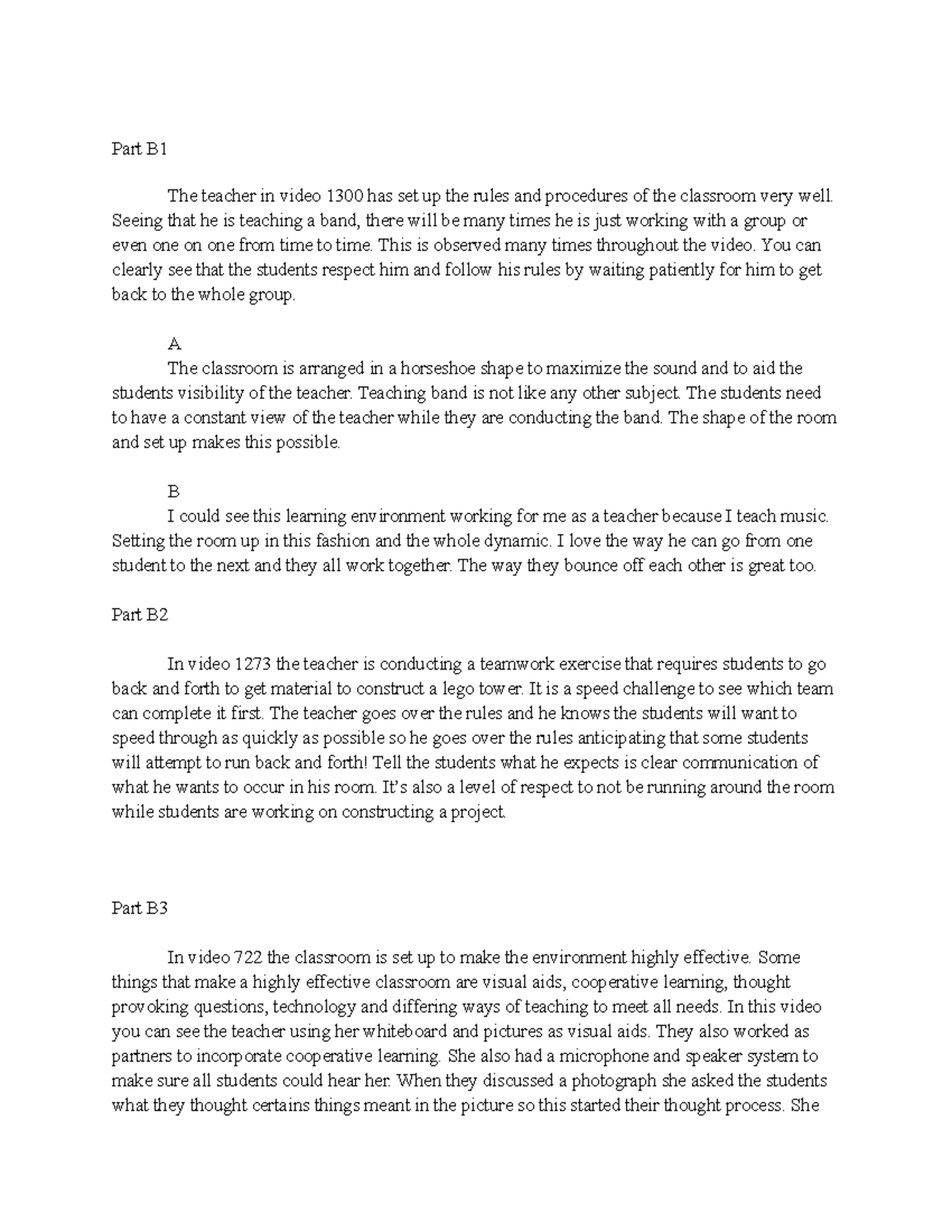 Task 1 Video Observation Classroom Management - Part B The teacher in ...