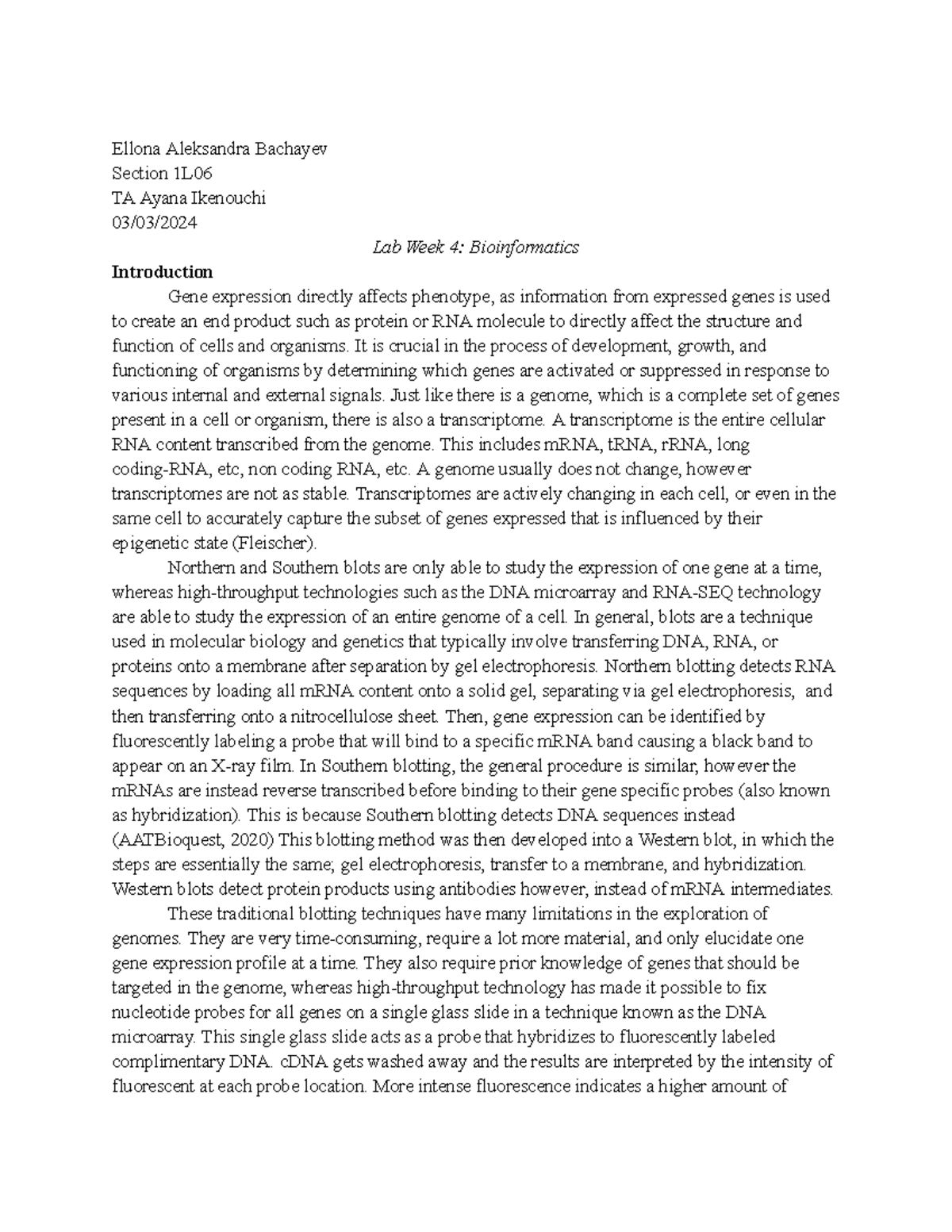 Biol303 Lab Report 3 - Exploring RNA-Seq in Bioinformatics Analysis ...