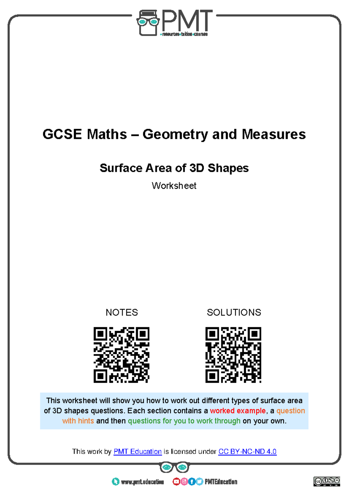GCSE Maths Geometry & Measures: Surface Area of 3D Shapes Worksheet ...